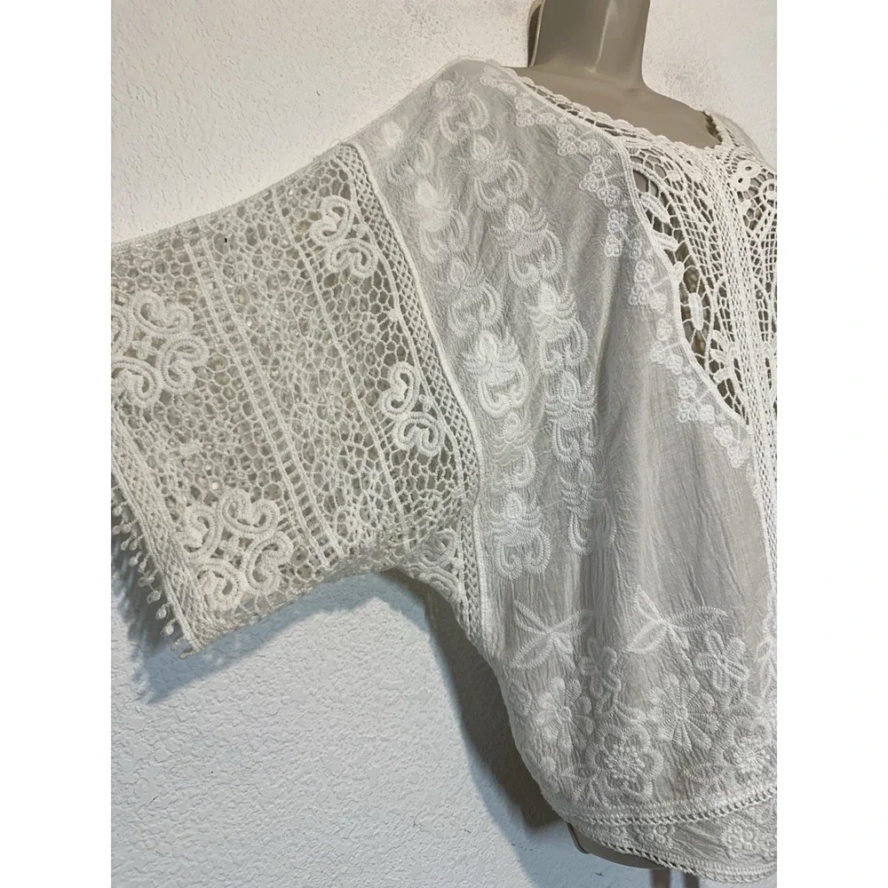 Democracy | Tops | Democracy Open Crochet Lace Short Sleeve Tiefront ...